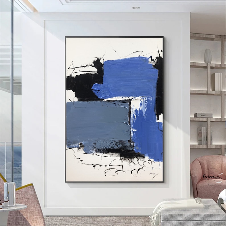 Large Blue Abstract Painting Blue Textured Abstract Wall Art - Etsy