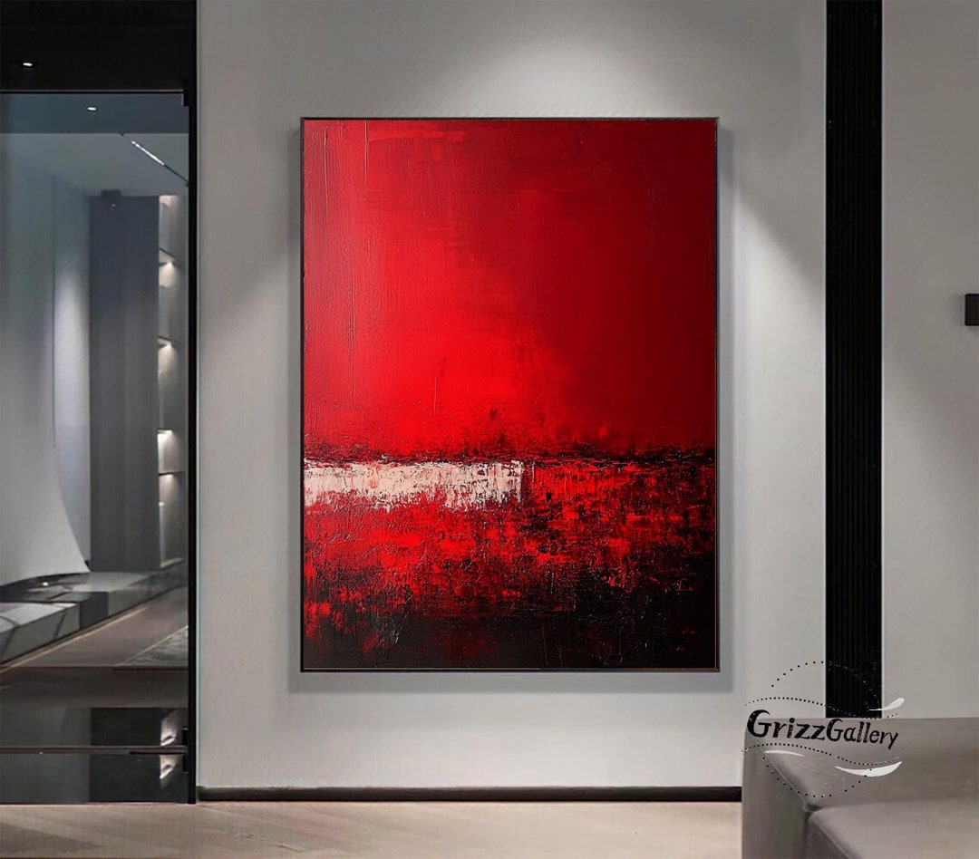 Red and Black Abstract Wall Art Neutral Red Abstract Canvas Painting ...