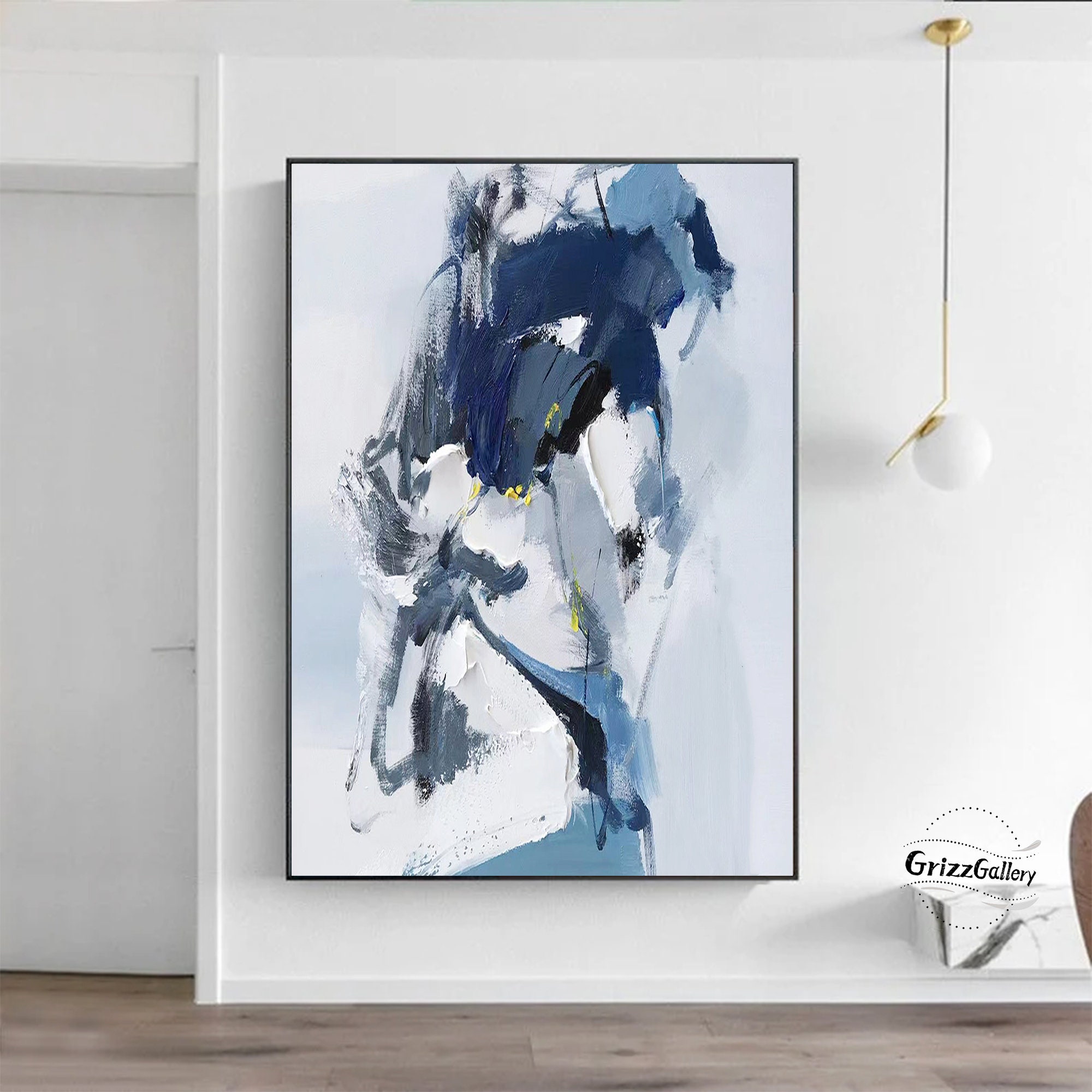 Large Abstract Painting Blue and White Abstract Painting on - Etsy