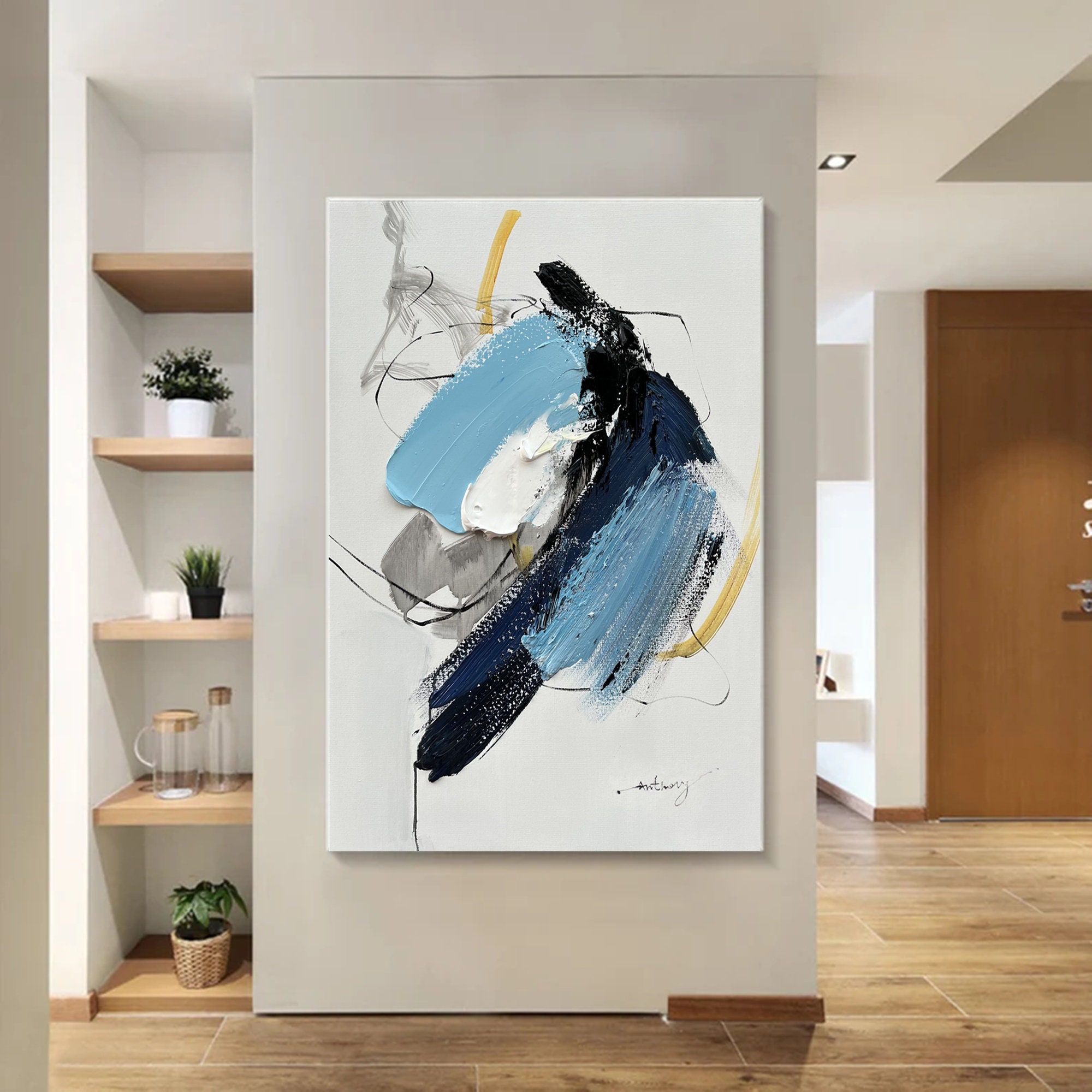 Minimalist Texture Painting Large Blue Abstract Texture Wall Art White ...