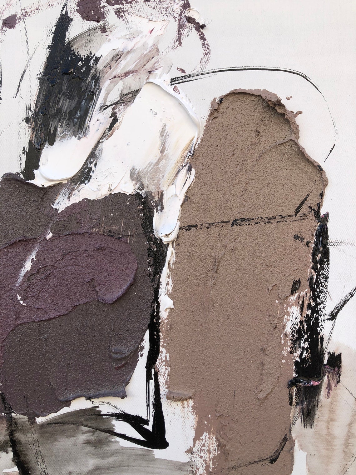 Brown Abstract Texture Painting Large Brown and White Abstract Painting ...