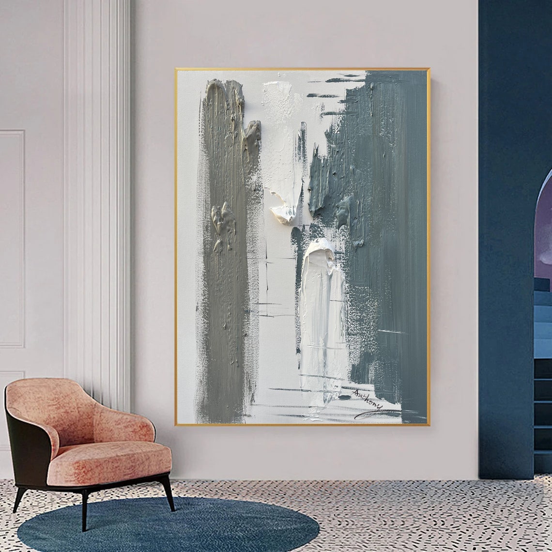 Large Abstract Painting Large Grey Abstract Painting White - Etsy