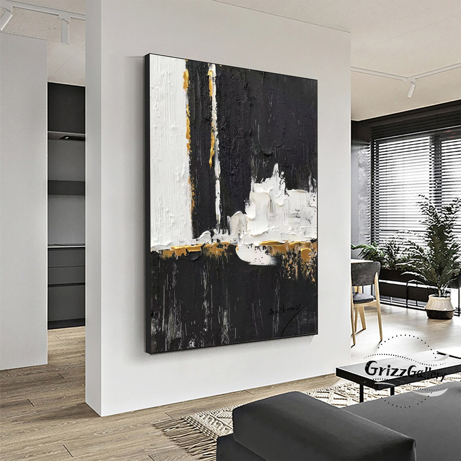 Black and White Abstract Texture Painting Large Black Texture Wall Art ...