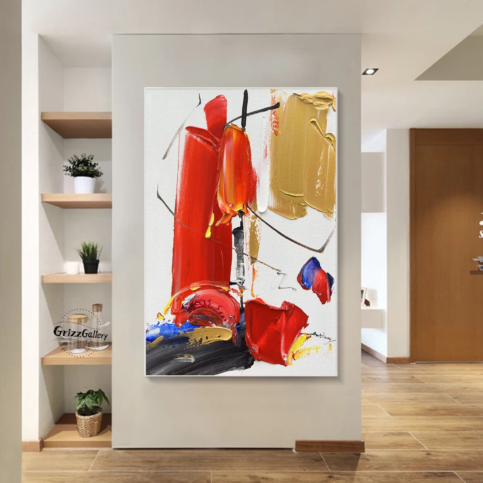 Large Minimalist Abstract Painting Red Abstract Painting Red Texture ...