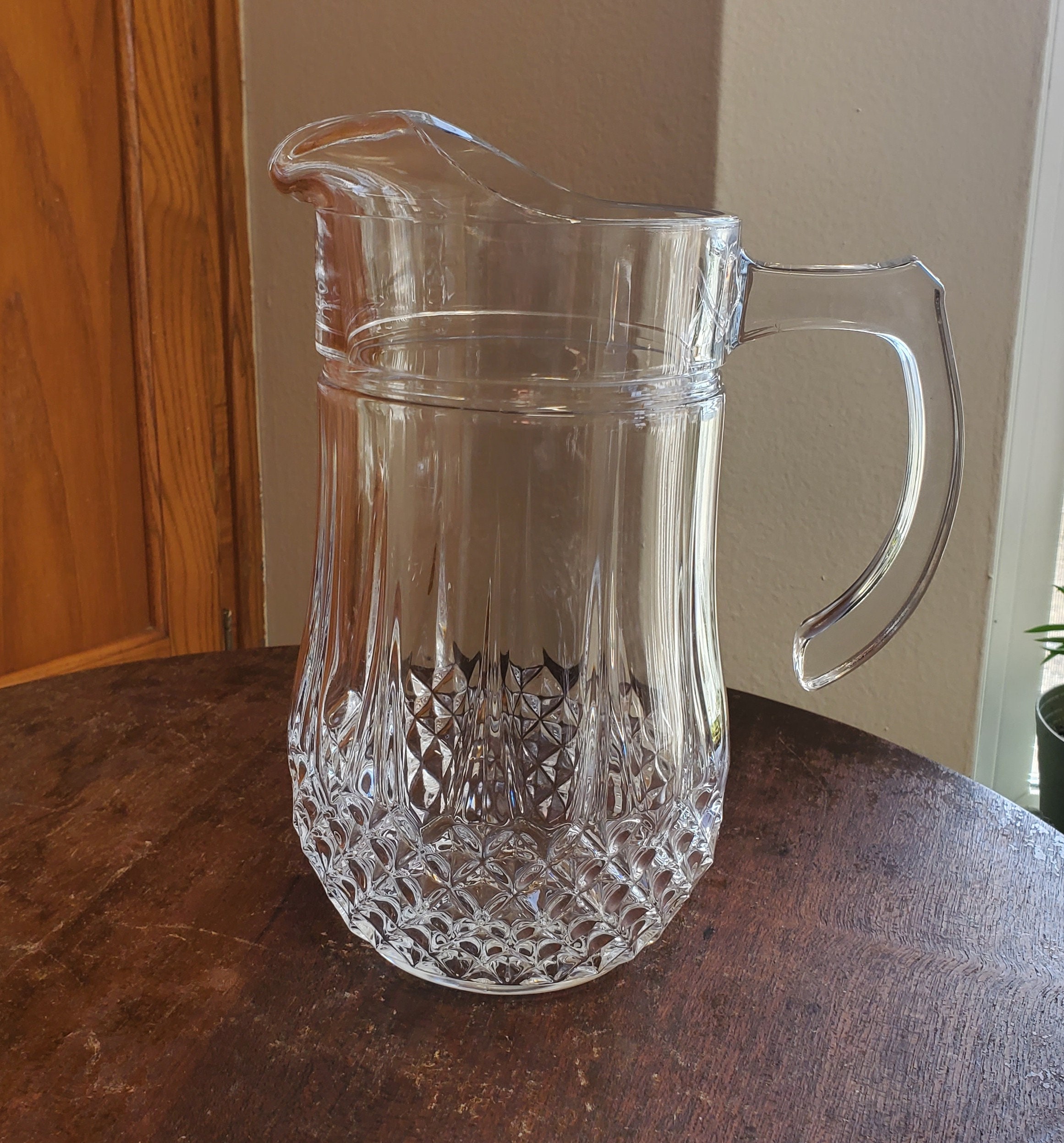 Vintage Crystal Water Pitcher Diamond Point Pattern - Etsy