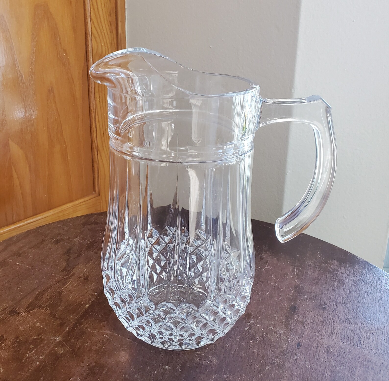 Vintage Crystal Water Pitcher Diamond Point Pattern - Etsy