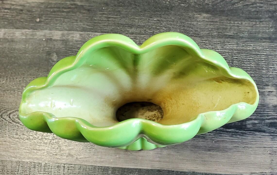 Vintage Alamo Vitreous Pottery Green Fan Vase - Etsy