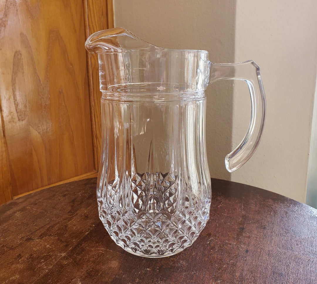 Vintage Crystal Water Pitcher - Diamond Point Pattern - Etsy