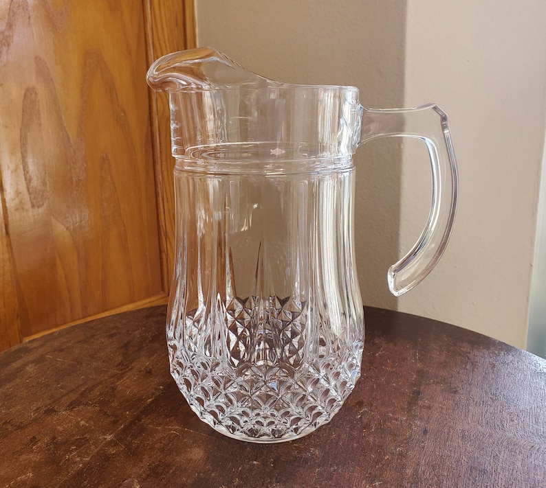 Vintage Crystal Water Pitcher Diamond Point Pattern - Etsy
