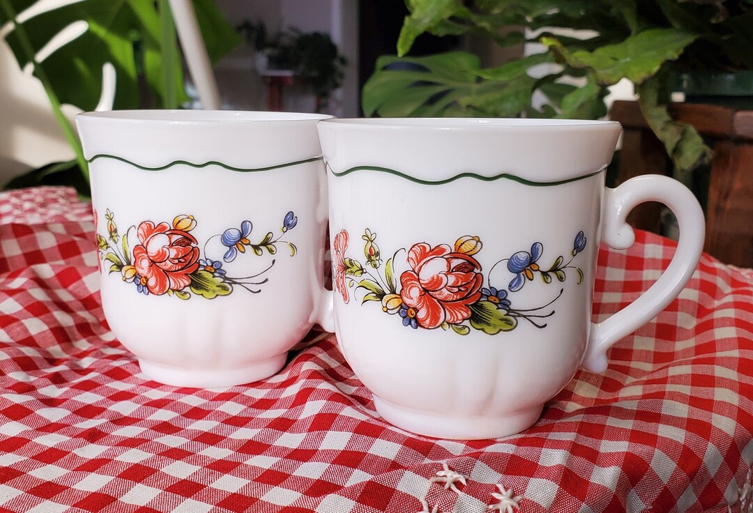 Pair of Vintage Glass Arcopal France Flower Design Teacup / Coffee Cup ...