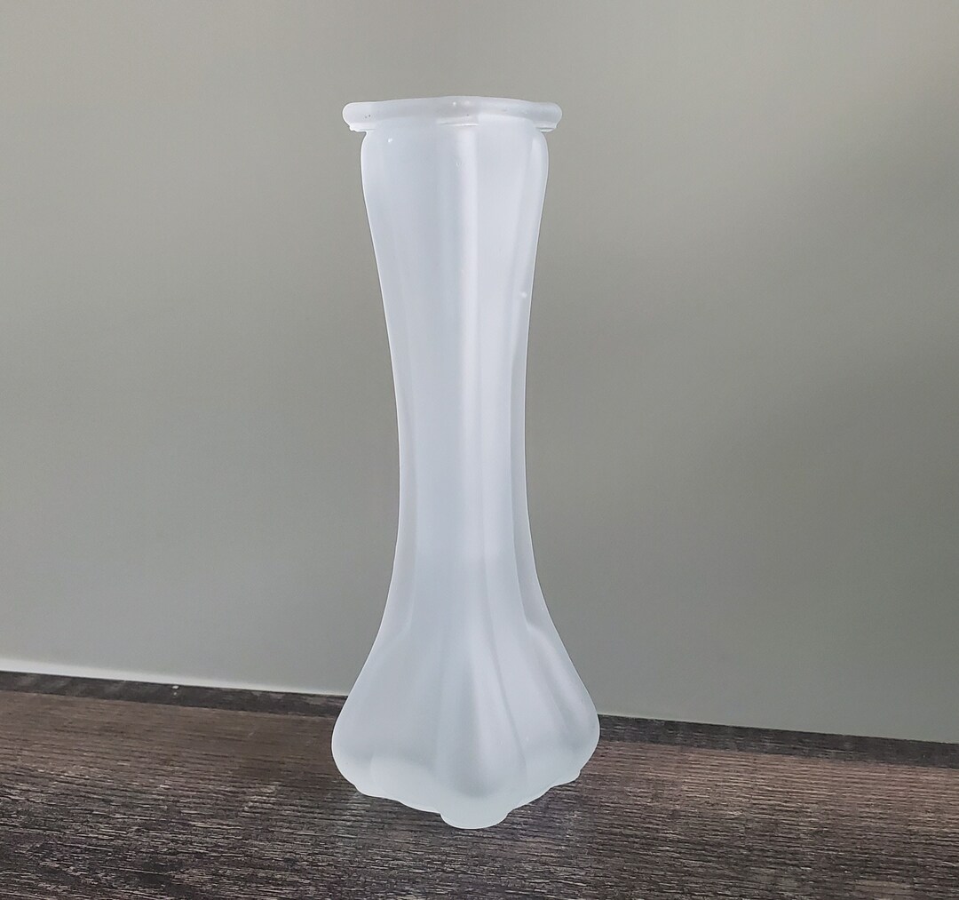 Vintage Frosted Glass Flower Vase - Etsy