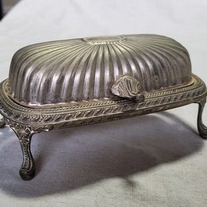 Vintage Footed Silver Plate Butter Dish With Roll Top and Glass Plate ...