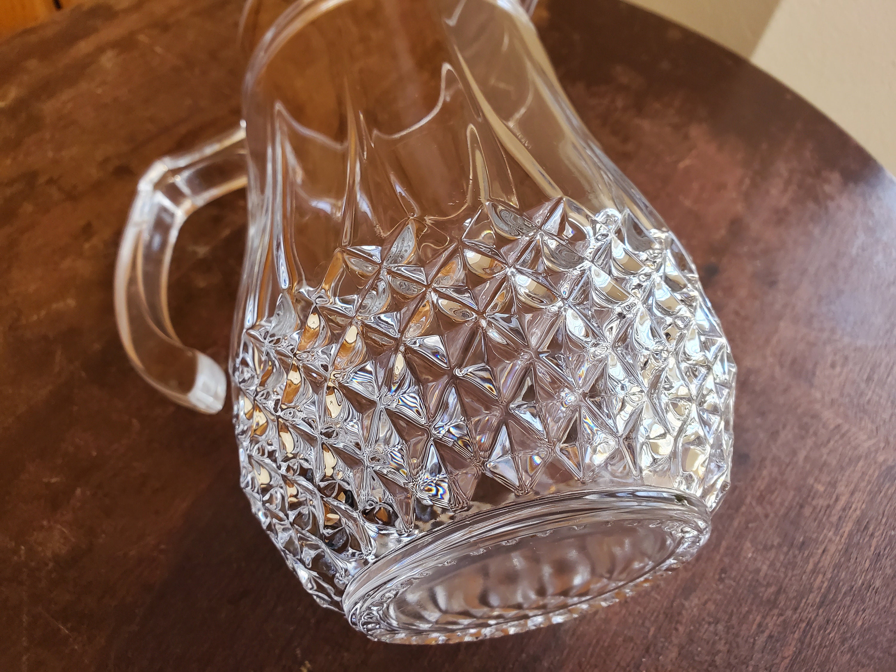 Vintage Crystal Water Pitcher Diamond Point Pattern - Etsy