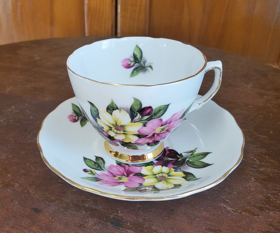 Vintage Colclough Teacup and Saucer With Flower Design and Gold Trim - Etsy