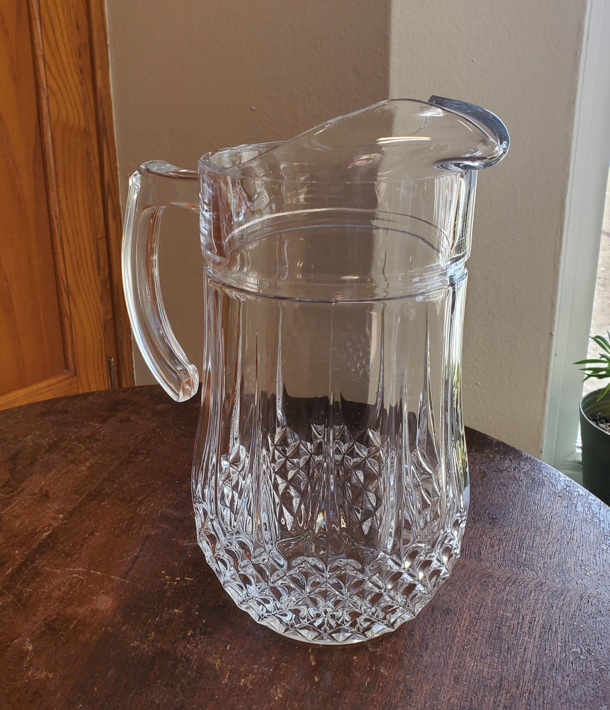 Vintage Crystal Water Pitcher Diamond Point Pattern - Etsy