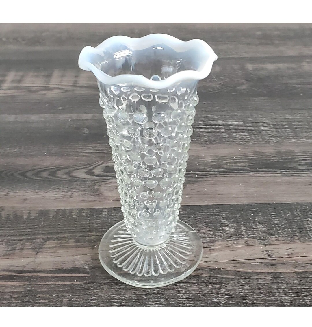Vintage Anchor Hocking Moonstone Hobnail Footed Vase - Etsy