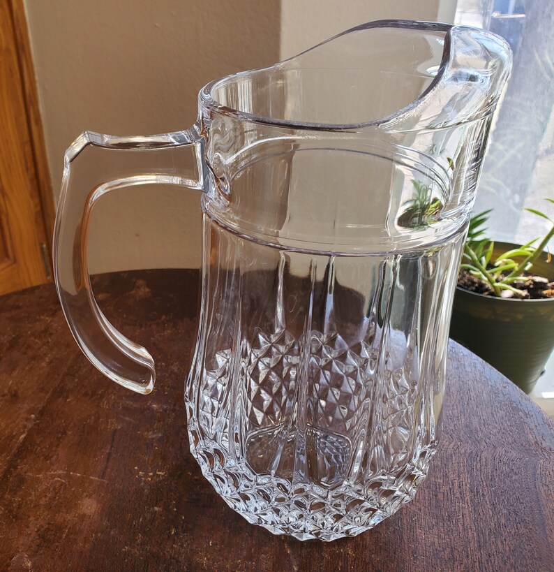 Vintage Crystal Water Pitcher Diamond Point Pattern - Etsy