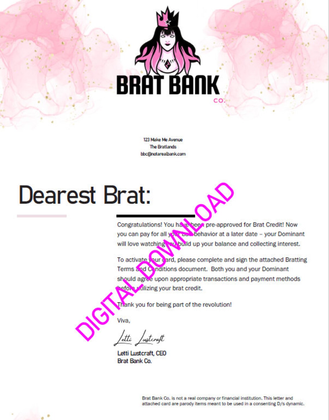 Brat Credit - Digital Download - DIY Brat Play Credit Card for Adults ...