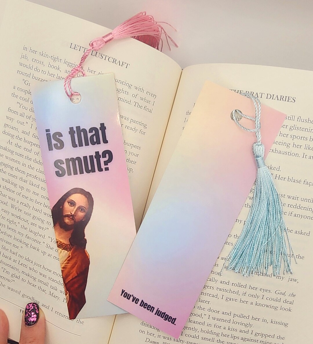 PASTEL Peeking Jesus is That Smut Bookmark - Etsy