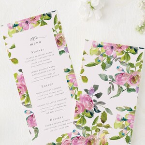 Editable Green Rose Garden Wedding Bridal Shower Floral Menu Event Menu ...
