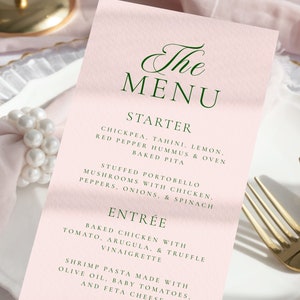 Editable Pink Blush Modern Script Menu Ivy Green Template | Printable ...
