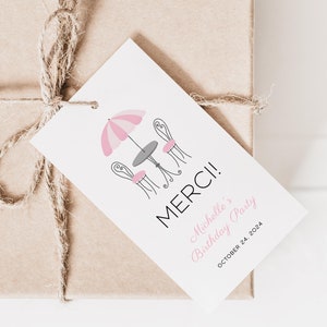 Editable Merci French Cafe Parisian Girl Thank You Favor Tag | Girl ...