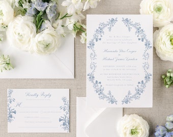 Editable Blush Garden Wedding Suite Invitation Template Monogram RSVP Card Info 3 Piece ...