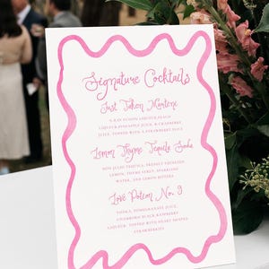 Editable Signature Drinks Bar Sign Pink Wavy Squiggle 5x7, 8x10 ...