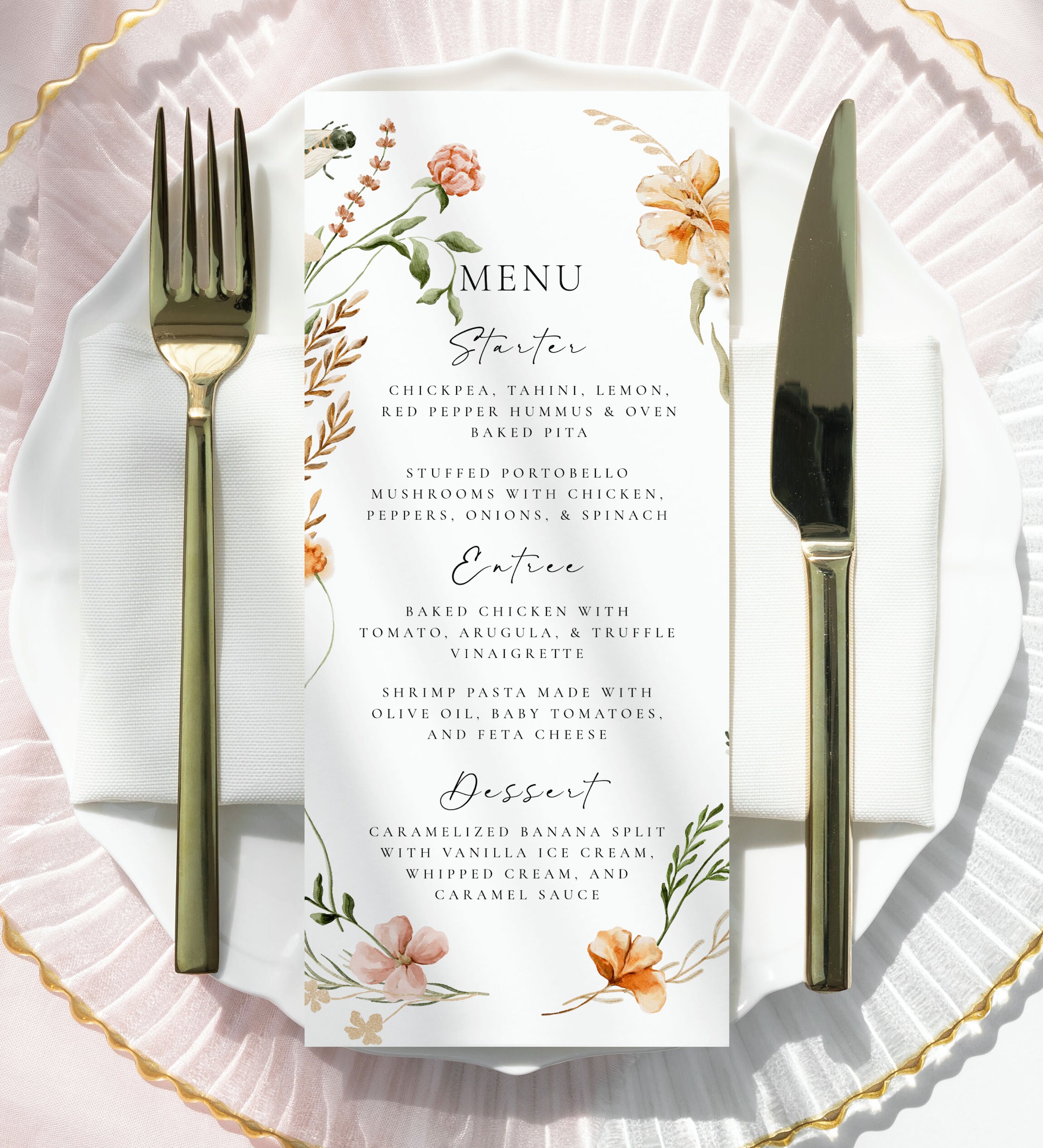 Editable Wildflower Floral Menu Bridal Shower Wedding Event Menu ...