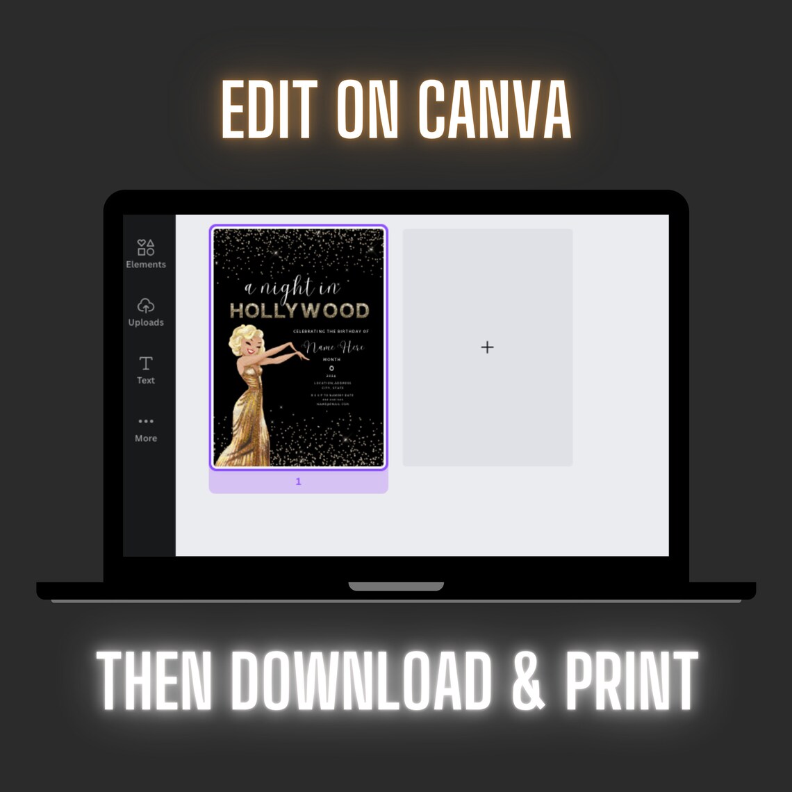 A Night in Hollywood Birthday Party Invite, Old Hollywood Glitter ...