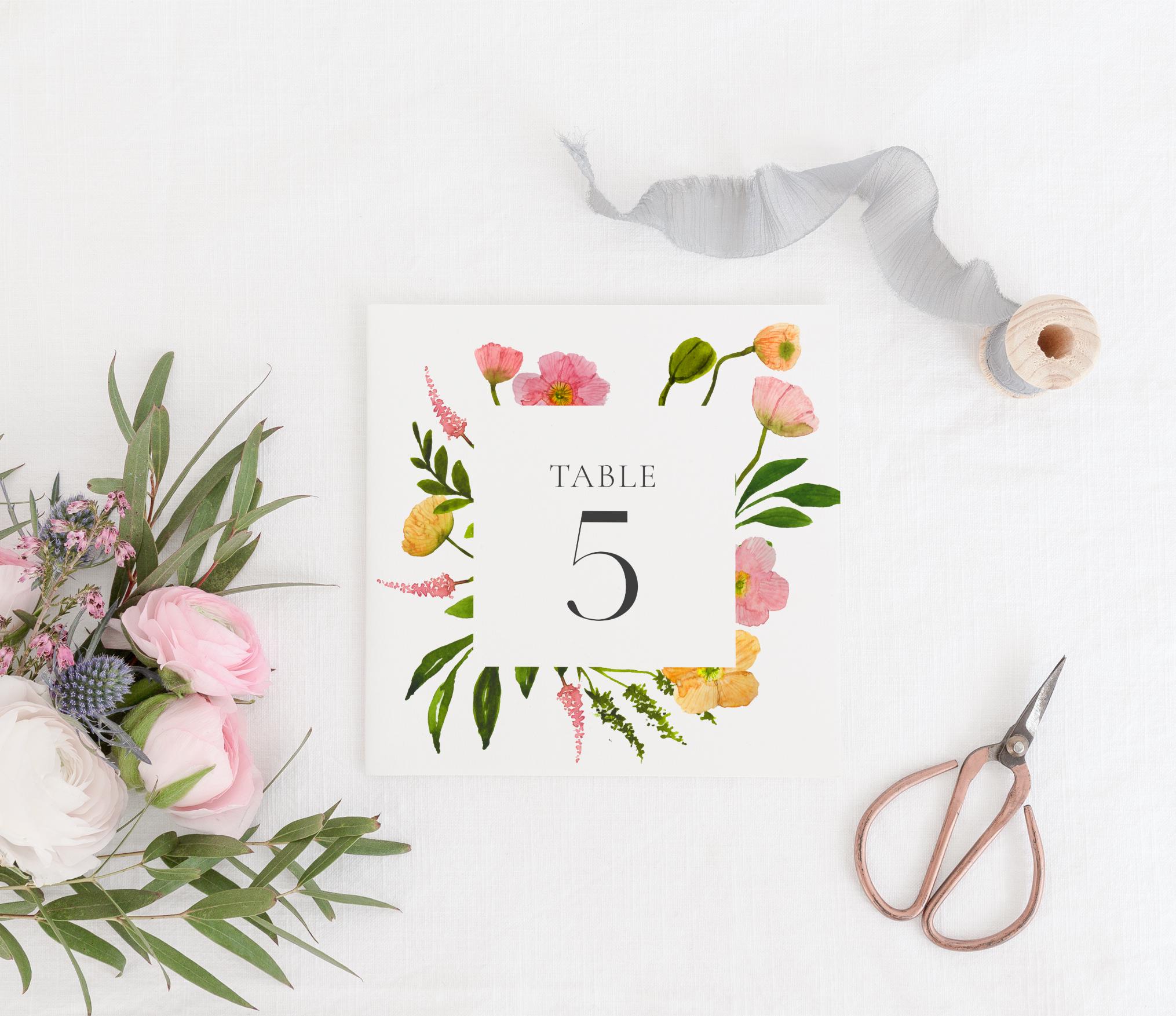 Editable Spring Pastel Watercolor Floral Frame Flowers Table Numbers 5 ...