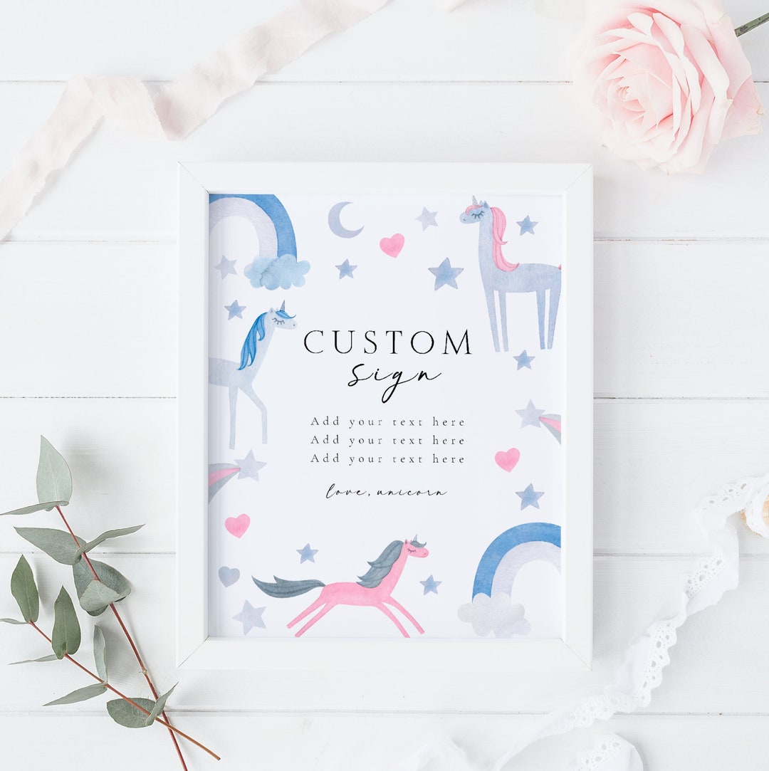 Editable Kids Birthday Magical Unicorn Custom Sign Template Clouds ...