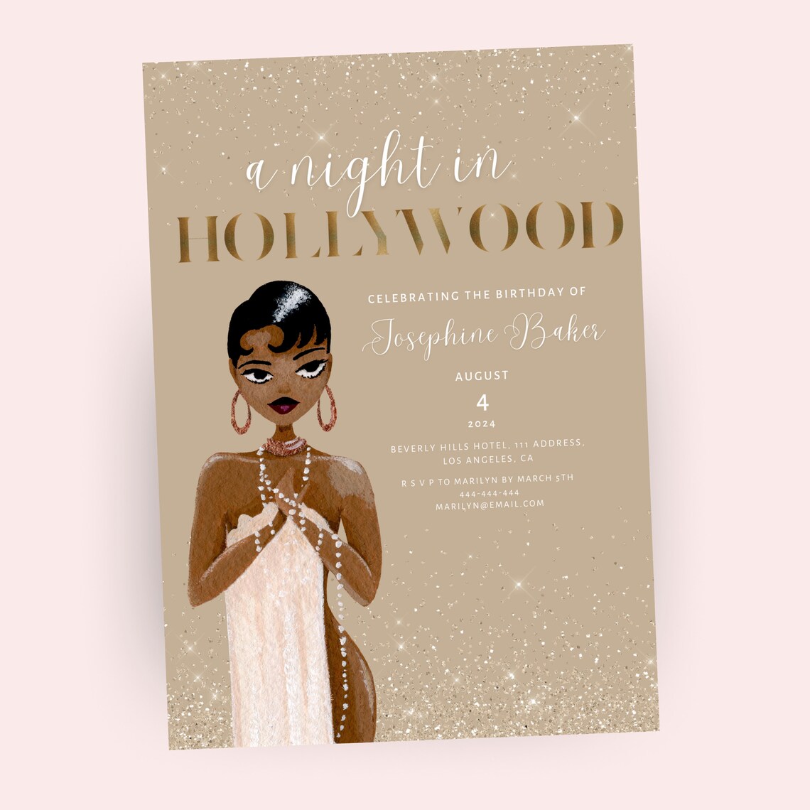 A Night in Hollywood Birthday Party Invite, Old Hollywood Glitter ...