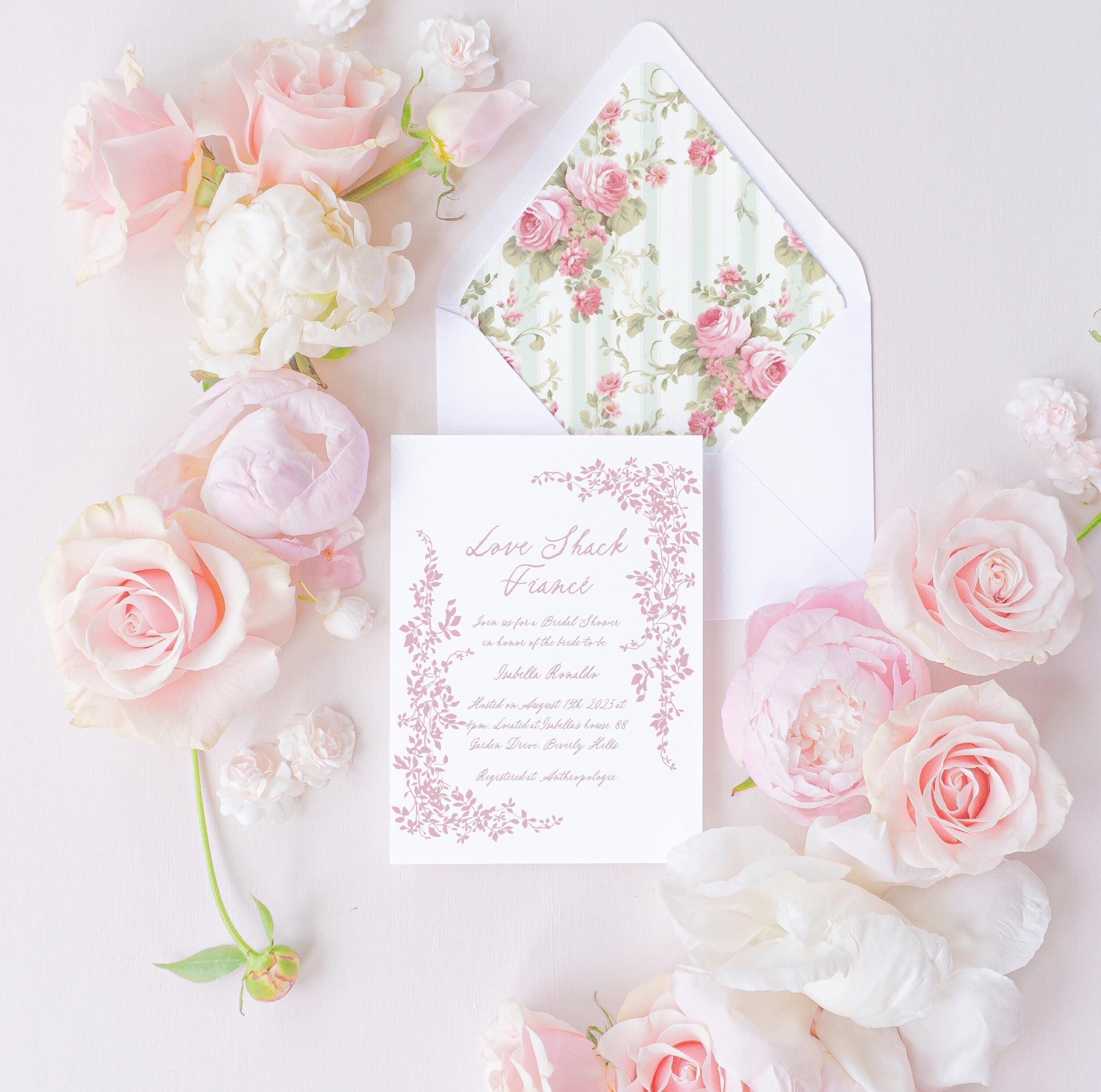 Editable Dusty Rose Love Shack Fiancé Floral Pink Bridal Shower ...