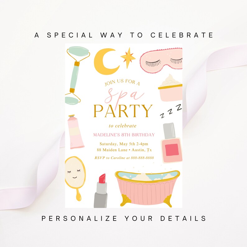 Editable Spa Party Birthday Invitation | Slumber Party Pamper Girls ...