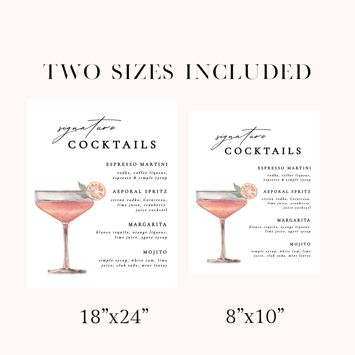 Editable Simple Signature Cocktail Script Bridal Shower Wedding Bar ...