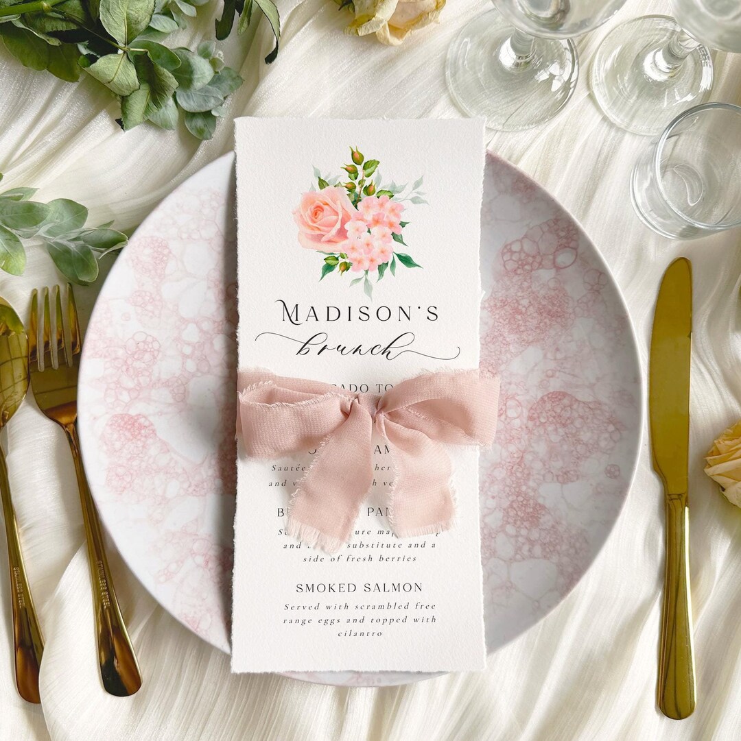 Editable Blush Rose Customized Brunch Menu Event Menu Template Flowers ...