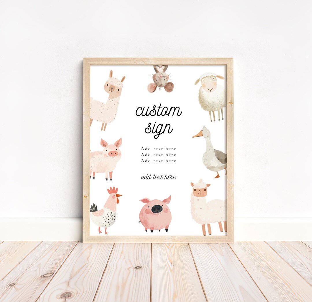 Oink, Cluck, Baa, Moo Farm Cows Animals Birthday Custom Sign Template ...
