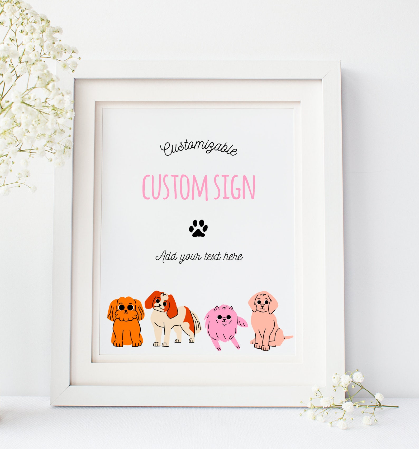 Editable Kids Birthday Let's Pawty Custom Sign Template Doggie Dog Paw ...