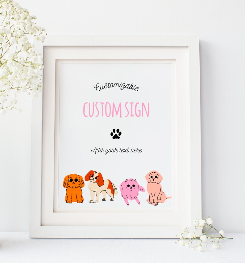 Editable Kids Birthday Let's Pawty Custom Sign Template Doggie Dog Paw ...