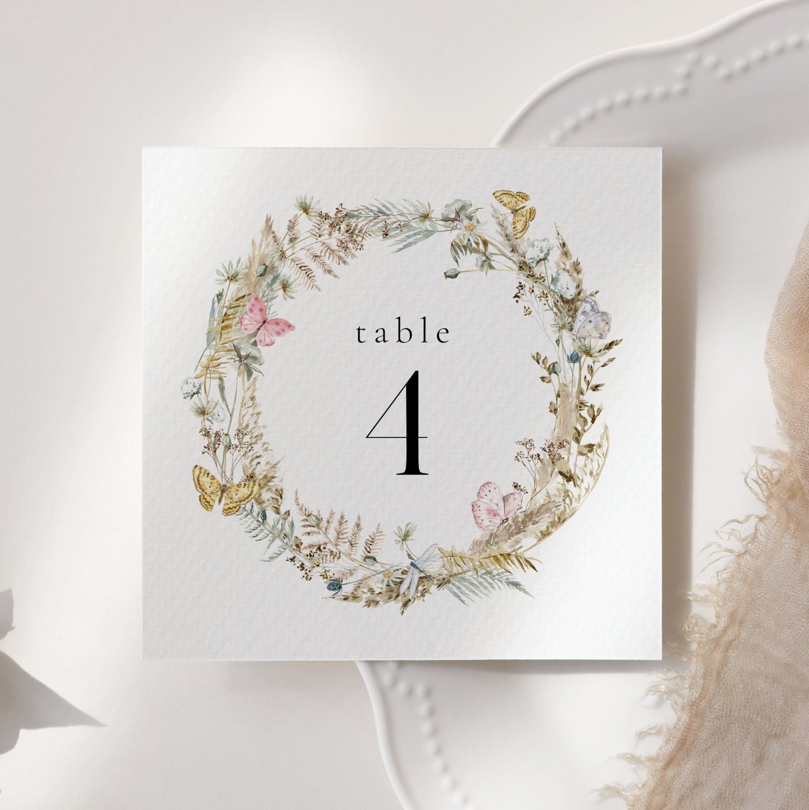 Editable Floral Butterfly Wreath Table Number Template Printable Table ...