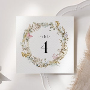 Editable Floral Butterfly Wreath Table Number Template Printable Table ...