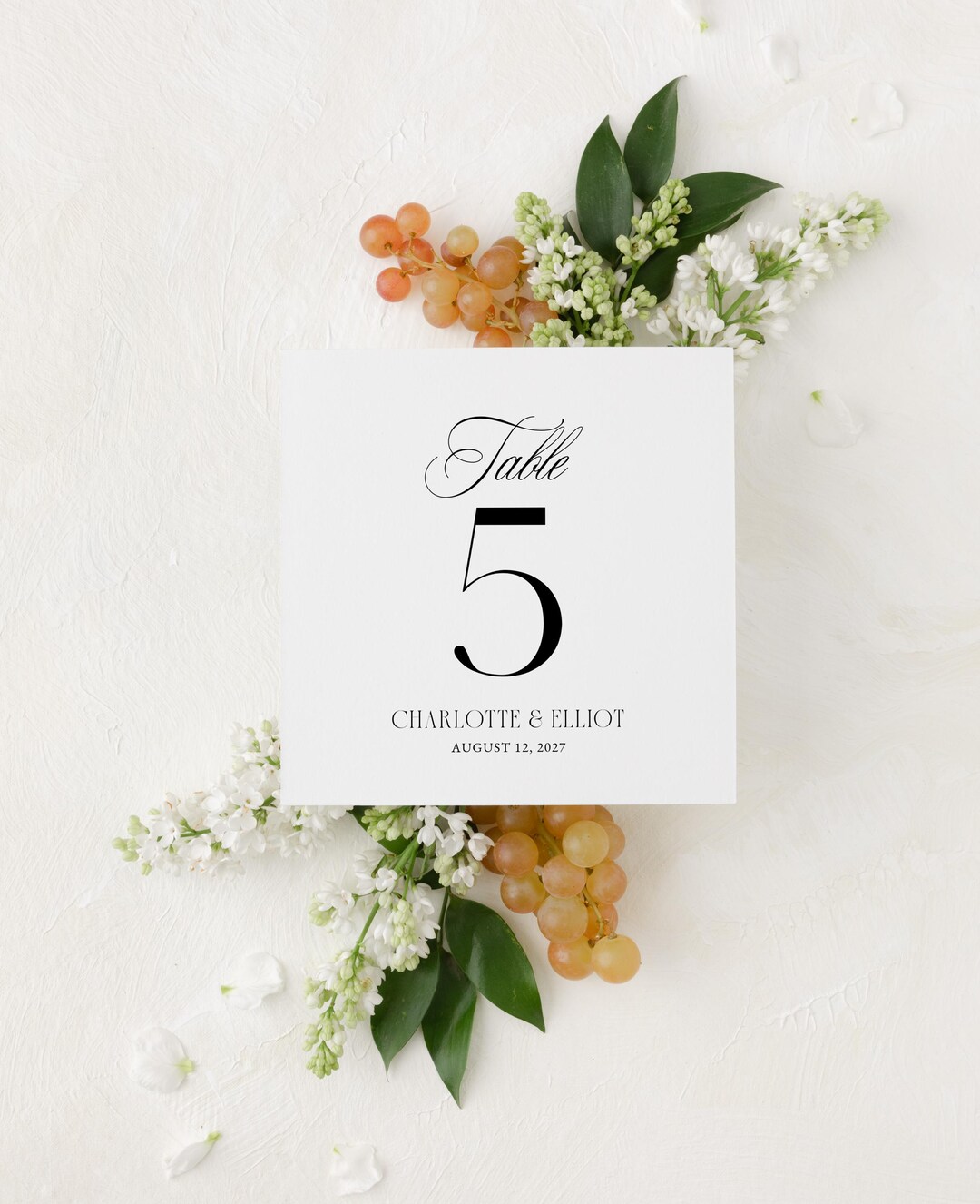 Editable Céline Black & White Modern Script Text Table Numbers 5 X 5 ...