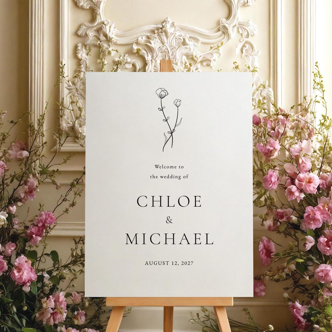 Editable Modern Wedding Welcome Sign Template Delicate Wildflower ...