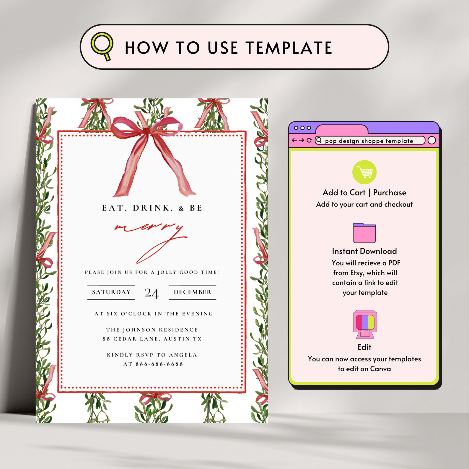 Editable Christmas Party Invitation Christmas Invitation Download Eat ...