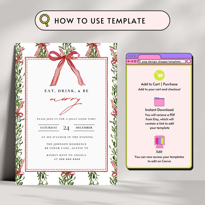 Editable Christmas Party Invitation Christmas Invitation Download Eat ...
