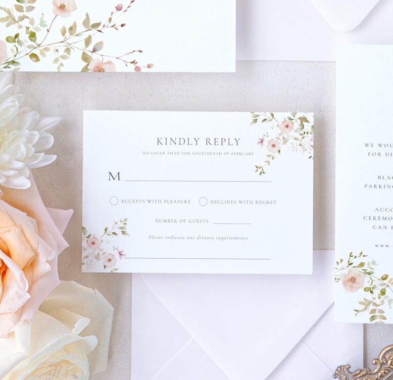 Editable Blush Garden Wedding Suite Invitation Template Monogram RSVP Card Info 3 Piece ...