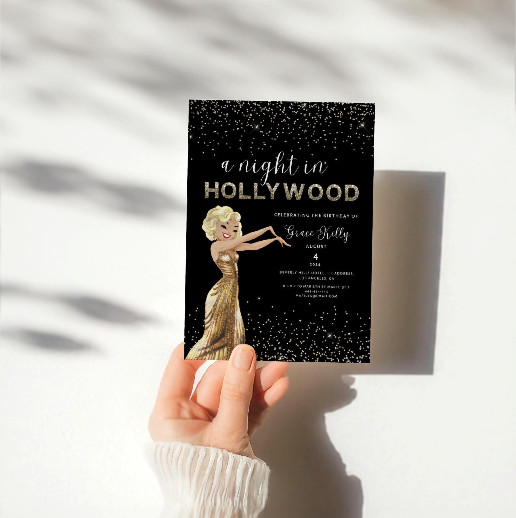 A Night in Hollywood Birthday Party Invite, Old Hollywood Glitter ...