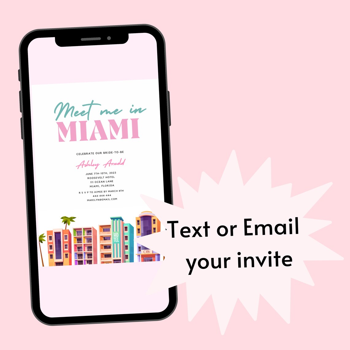 Meet Me in Miami Bachelorette Invitation, Bachelorette Party Itinerary ...