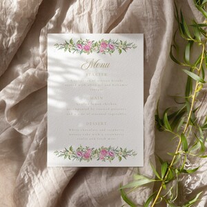 Editable Pink Floral Border Menu Bridal Shower Wedding Event Menu ...